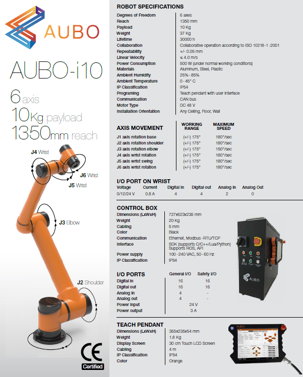 Cobot Aubo i5, robot collaboratif Aubo, distributeur cobot Aubo