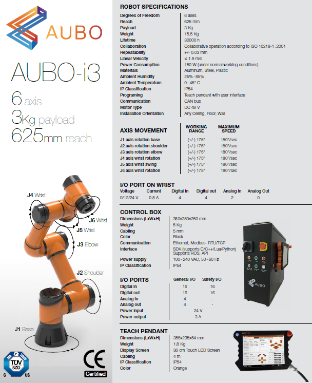 Cobot Aubo i5, robot collaboratif Aubo, distributeur cobot Aubo
