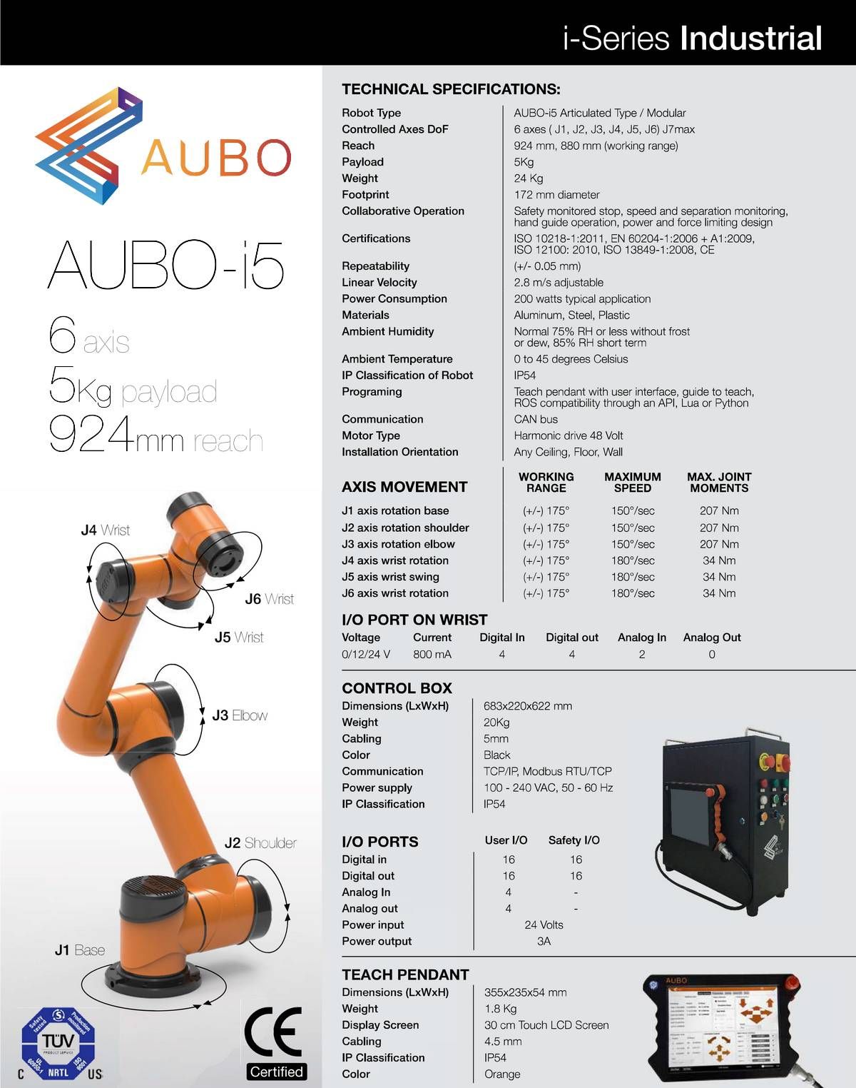 Cobot Aubo i5, robot collaboratif Aubo, distributeur cobot Aubo
